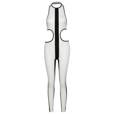 summer gym clothing trendy hollow out sexy one piece women long  jumpsuit round collar backless yogawear