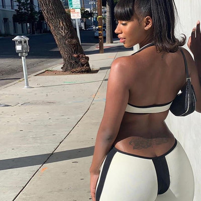 summer gym clothing trendy hollow out sexy one piece women long  jumpsuit round collar backless yogawear
