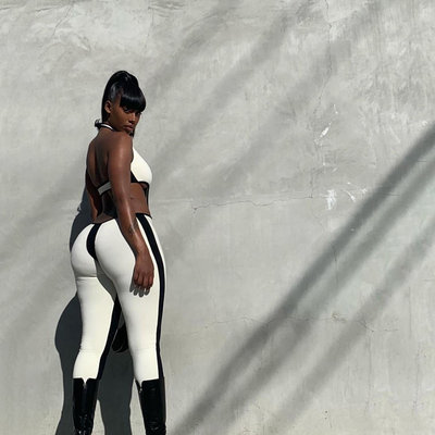 summer gym clothing trendy hollow out sexy one piece women long  jumpsuit round collar backless yogawear