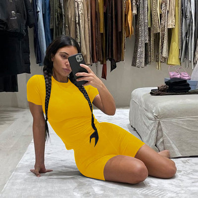 ladies new short sleeve tops high waist two-piece yoga set tight buttocks-packed shorts solid color casual sportswear