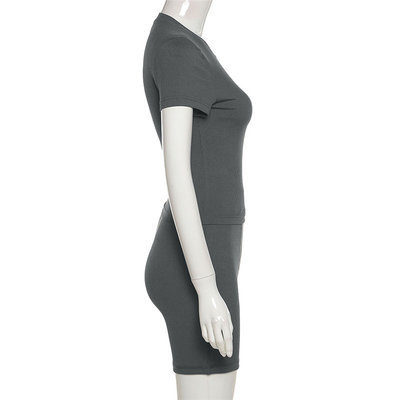 ladies new short sleeve tops high waist two-piece yoga set tight buttocks-packed shorts solid color casual sportswear