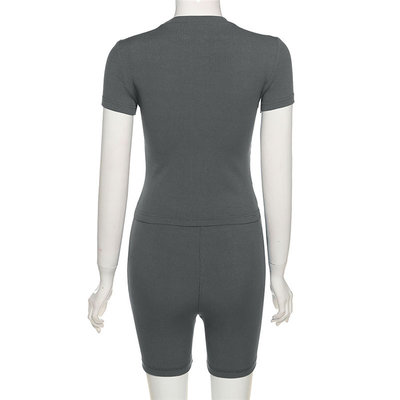ladies new short sleeve tops high waist two-piece yoga set tight buttocks-packed shorts solid color casual sportswear