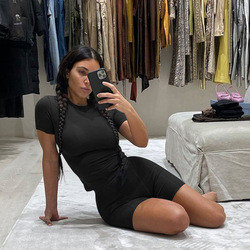 ladies new short sleeve tops high waist two-piece yoga set tight buttocks-packed shorts solid color casual sportswear