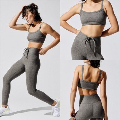 Hot Sales Women Seamless High Waist sports Leggings And Yoga Bra Suit Open Back Yoga Sets Fitness Spaghetti Strap Sportswear