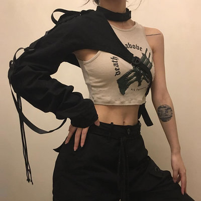 Women Sexy Bandage Crop Tops One Shoulder Black Tank fashion Ladies Evening Party Club Ladies Streetwear