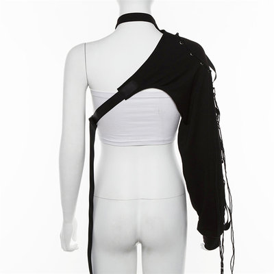 Women Sexy Bandage Crop Tops One Shoulder Black Tank fashion Ladies Evening Party Club Ladies Streetwear