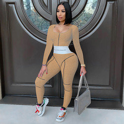 Front Zipper Long Sleeve Sports Outfit   Line Hip High Waist  Sports Outfit