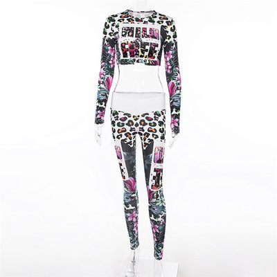 Seamless Two Piece Yoga Sports Outfit   High Elasticity Printed Sports Outfit