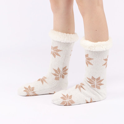 custom Hot Selling thick Maple Leaf Pattern home Floor Socks For women new printed fluffy slipper socks