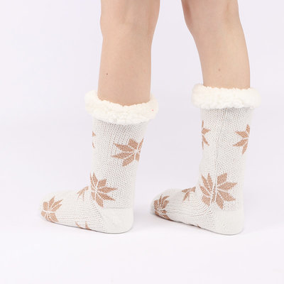 custom Hot Selling thick Maple Leaf Pattern home Floor Socks For women new printed fluffy slipper socks
