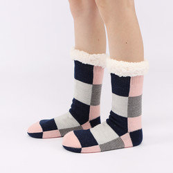 New design in the winter of 2021 college style grid stockings ins street trend medium length slipper socks ladies thick socks