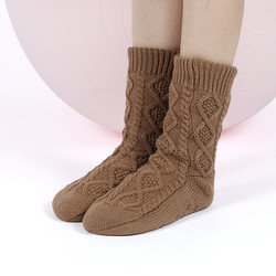 good quality women skin-friendly antiskid socks solid color diamond knitted socks thick slipper socks