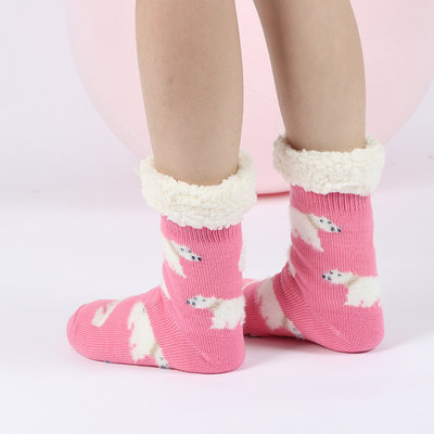 2021 wholesales good quality women fluffy faux fur socks non skid socks with cute cartton animal