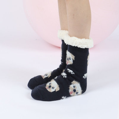 2021 wholesales good quality women fluffy faux fur socks non skid socks with cute cartton animal