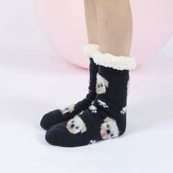 2021 wholesales good quality women fluffy faux fur socks non skid socks with cute cartton animal