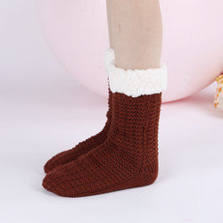 female new mid-length non-slip socks polyester fluffy socks solid color socks with fine good workmanship