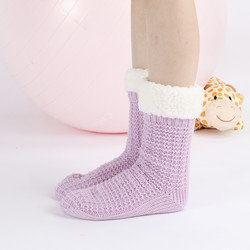 female new mid-length non-slip socks polyester fluffy socks solid color socks with fine good workmanship