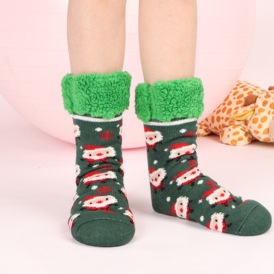 women breathable anti-slip socks polyester green socks with father christmas pattern thick christmas stocking