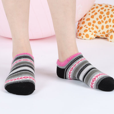 women new soft stripe pattern patch color socks non-slip knitted ankle-length sweat absorbed socks