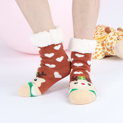 hot sales women winter new non skid socks knitted brown socks with lovely cartoon animal ankle socks