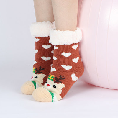 hot sales women winter new non skid socks knitted brown socks with lovely cartoon animal ankle socks