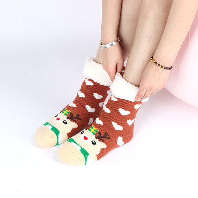 hot sales women winter new non skid socks knitted brown socks with lovely cartoon animal ankle socks