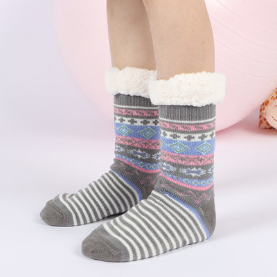 winter adult warm non skid socks stripe patterned patchwork color socks soft fuzzy socks for women