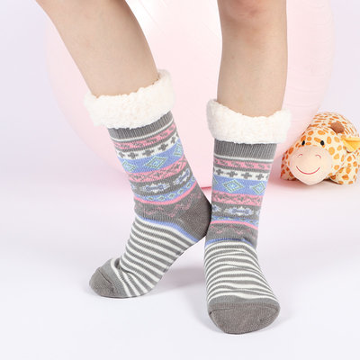winter adult warm non skid socks stripe patterned patchwork color socks soft fuzzy socks for women