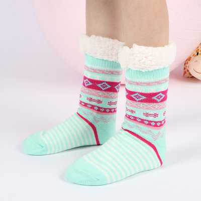 winter adult warm non skid socks stripe patterned patchwork color socks soft fuzzy socks for women