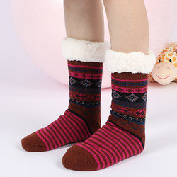 winter adult warm non skid socks stripe patterned patchwork color socks soft fuzzy socks for women