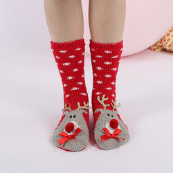new arrival red comfortable socks polyester made cute deer floor fuzzy socks for female non skid socks