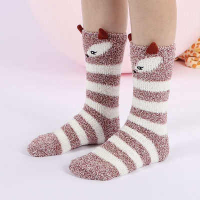 women animal knitted socks with stripe pattern winter home indoor slipper socks cute cozy non skid designer socks