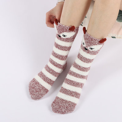 women animal knitted socks with stripe pattern winter home indoor slipper socks cute cozy non skid designer socks