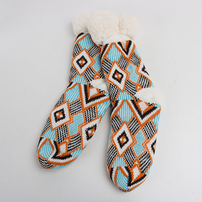 Women's Winter diamond Fleece Lining sock Knit medium length  Slipper Sock Fuzzy Non Skid stocking