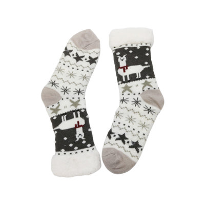 White Cute Animal Knitted Home Socks Warm Sherpa Lining For Winter