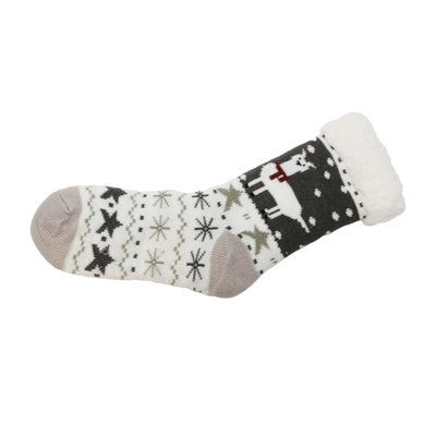 White Cute Animal Knitted Home Socks Warm Sherpa Lining For Winter
