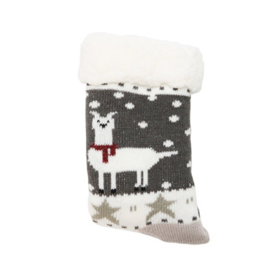 White Cute Animal Knitted Home Socks Warm Sherpa Lining For Winter