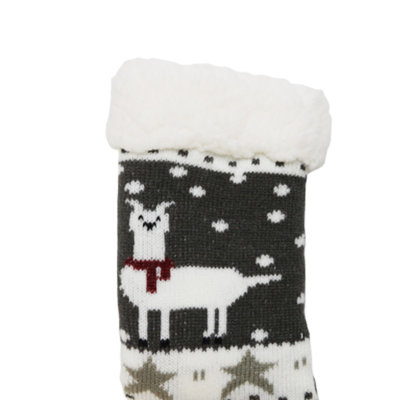White Cute Animal Knitted Home Socks Warm Sherpa Lining For Winter