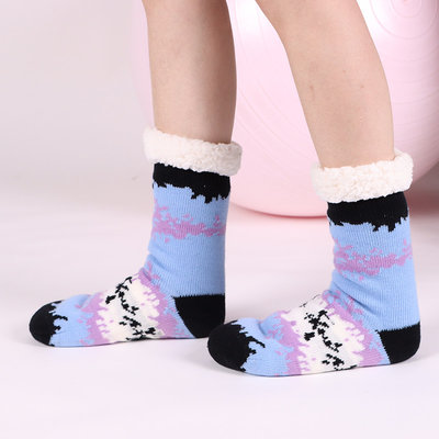 Women Knit Chunky Fuzzy Slipper Socks Warm Thick Fluffy faux fur Lined pattern Stockings ladies Winter home Socks