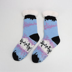Women Knit Chunky Fuzzy Slipper Socks Warm Thick Fluffy faux fur Lined pattern Stockings ladies Winter home Socks