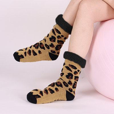 women Sexy Leopard Print Socks ladies Street style Long Sock girls Cute thick fluffy antiskid slipper Socks