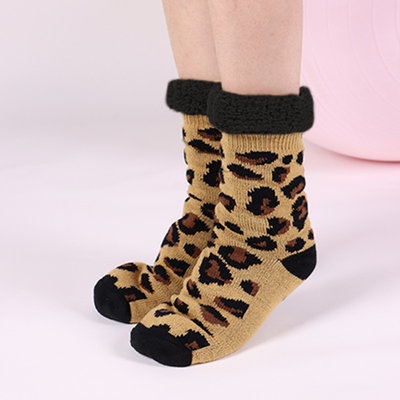 women Sexy Leopard Print Socks ladies Street style Long Sock girls Cute thick fluffy antiskid slipper Socks