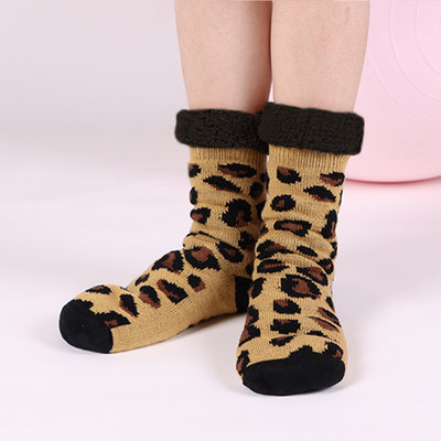 women Sexy Leopard Print Socks ladies Street style Long Sock girls Cute thick fluffy antiskid slipper Socks
