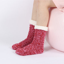 new Winter Knit Anti Slip Grippers Slipper Sock Women House medium length Slippers solid color Carpet Socks