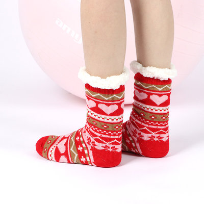hot sales women winter fluffy faux fur socks ladies fashion pattern non-slip socks casual loving heart thick slipper socks