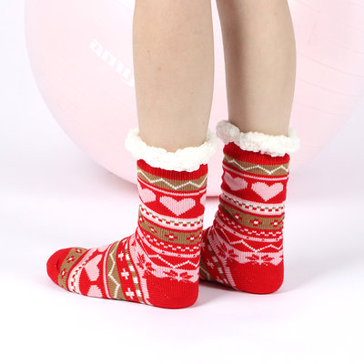 hot sales women winter fluffy faux fur socks ladies fashion pattern non-slip socks casual loving heart thick slipper socks