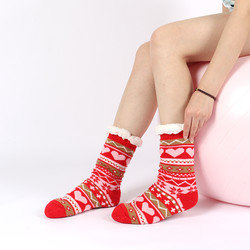 hot sales women winter fluffy faux fur socks ladies fashion pattern non-slip socks casual loving heart thick slipper socks