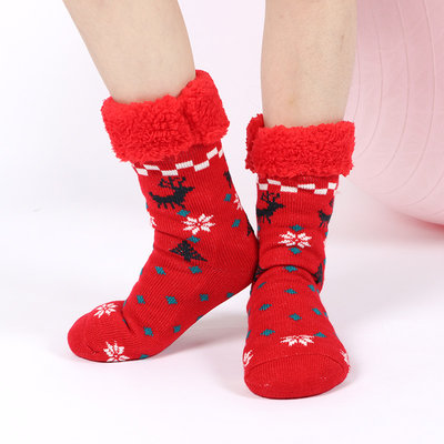 women comfortable soft socks antiskid breathable slipper socks with lovely milu deer thick fur lining china sock wholesale