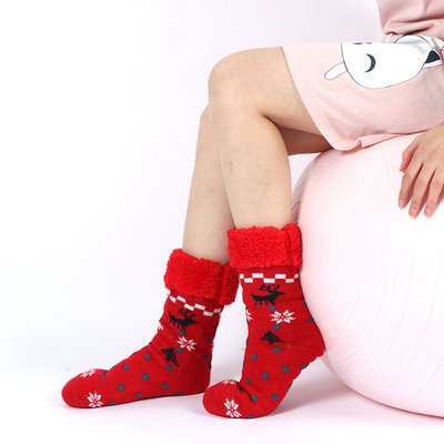 women comfortable soft socks antiskid breathable slipper socks with lovely milu deer thick fur lining china sock wholesale