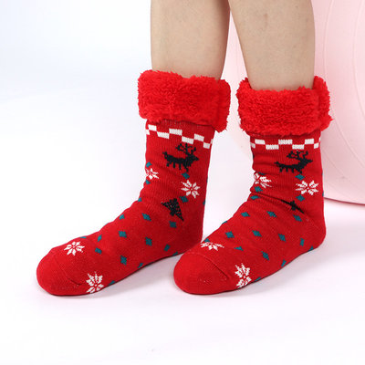 women comfortable soft socks antiskid breathable slipper socks with lovely milu deer thick fur lining china sock wholesale